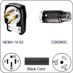 Plug Adapter NEMA 14-50 Plug to CS6360C Connector 1 Foot Cord | Cables.com
