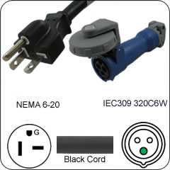Plug Adapter NEMA 6-20 Plug to 320C6W Connector Cord | Cables.com